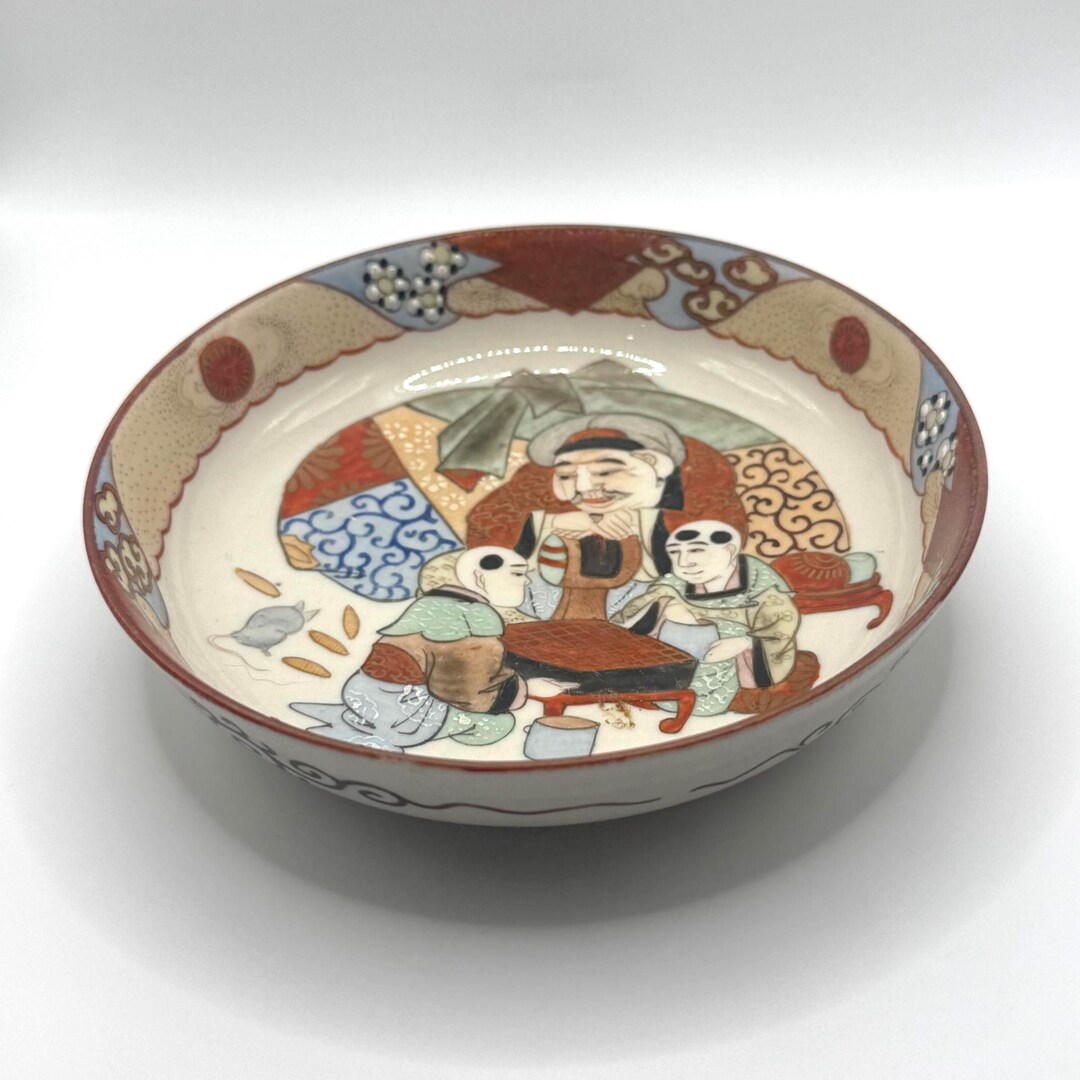 Vintage Japanese Kutani Bowl With Go Game Scene, Hand Painted, Signed ...