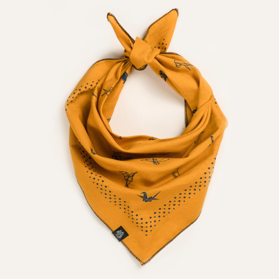 100% Cotton Yellow Bandana, Origami Bird Design, Unisex Design ...