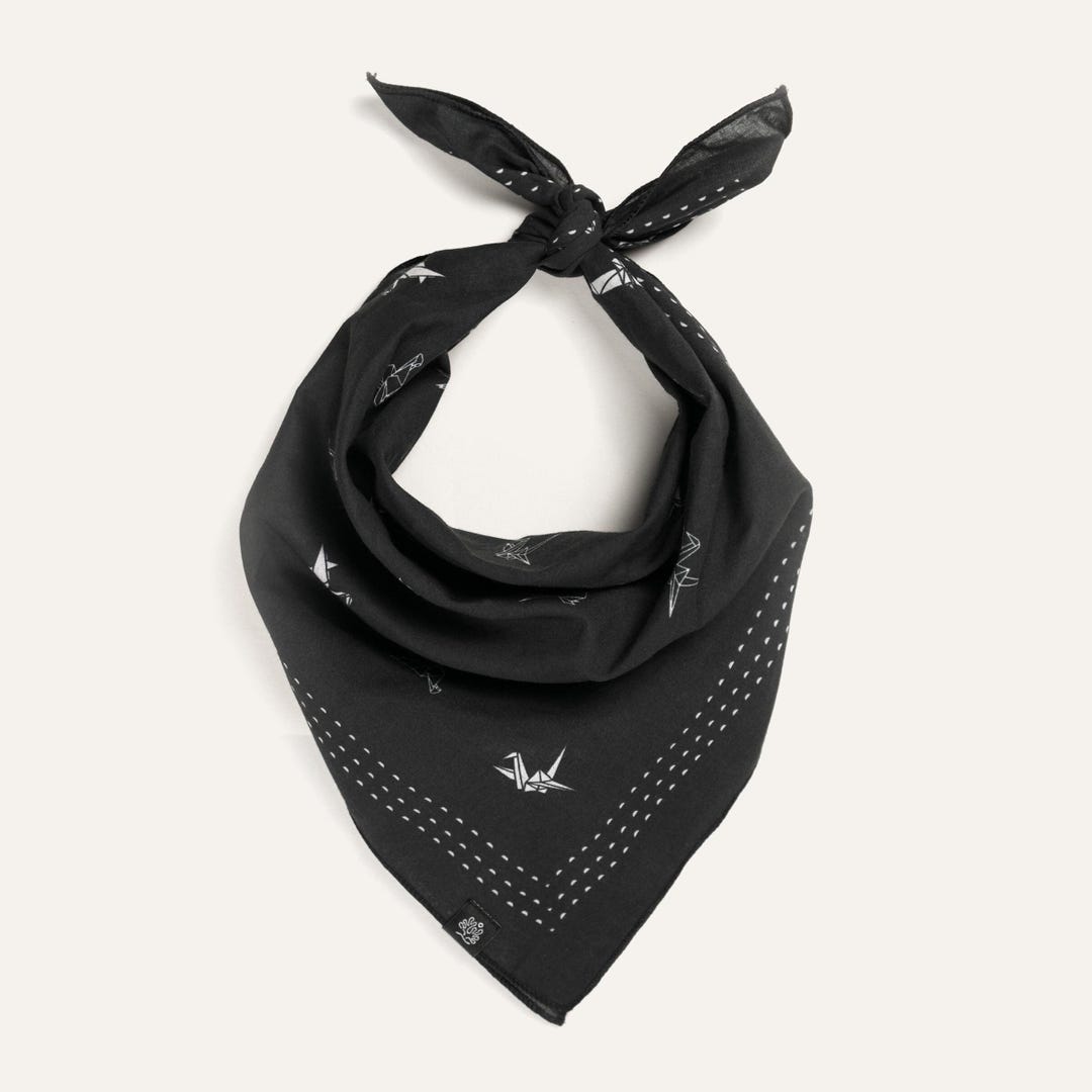 100% Cotton Black Bandana Extra Soft Origami Bird Design Unisex Design ...