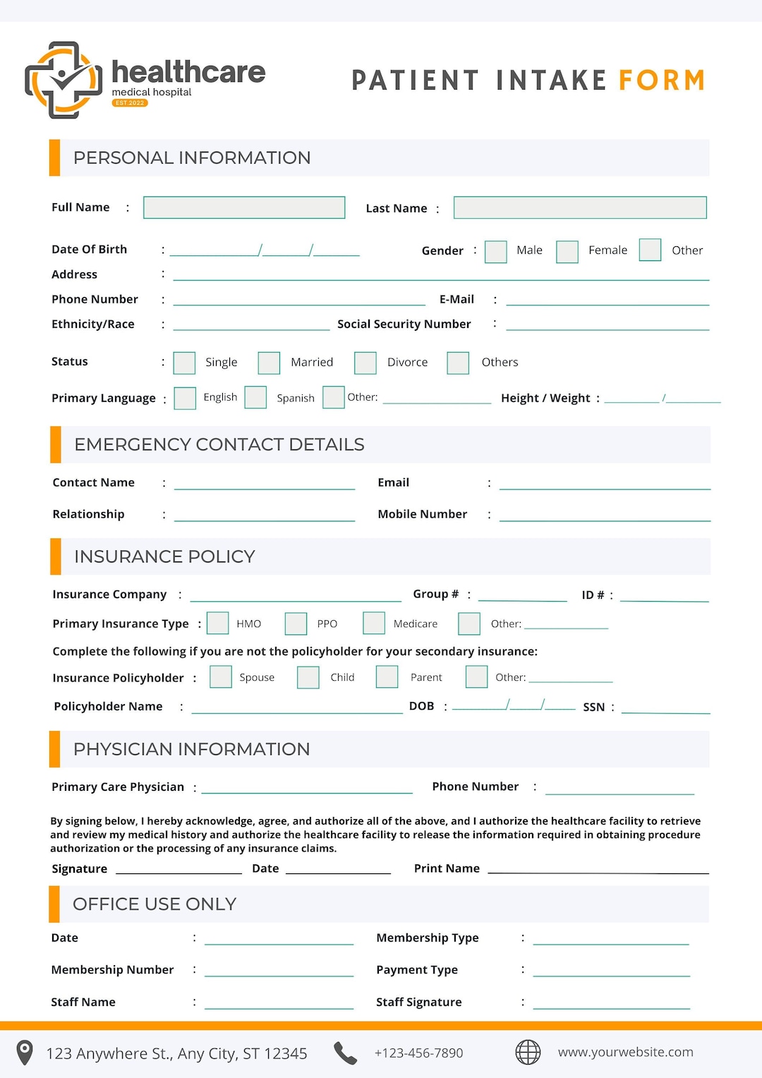 Patient Intake Form | Client Consent Form | Client Satisfaction Survey ...