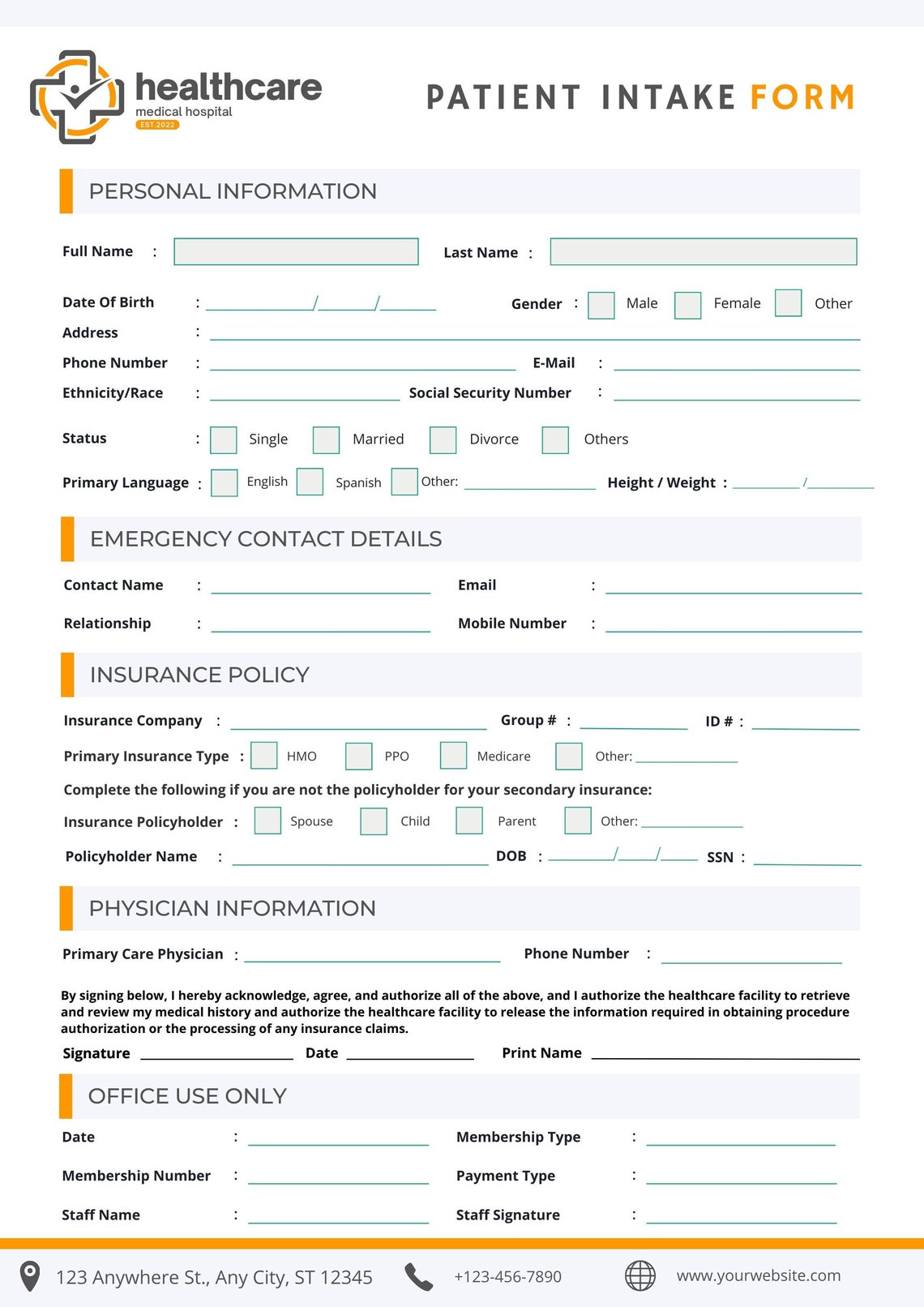 Patient Intake Form | Client Consent Form | Client Satisfaction Survey ...