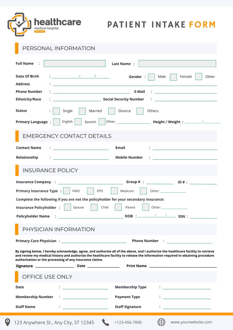 Patient Intake Form | Client Consent Form | Client Satisfaction Survey ...