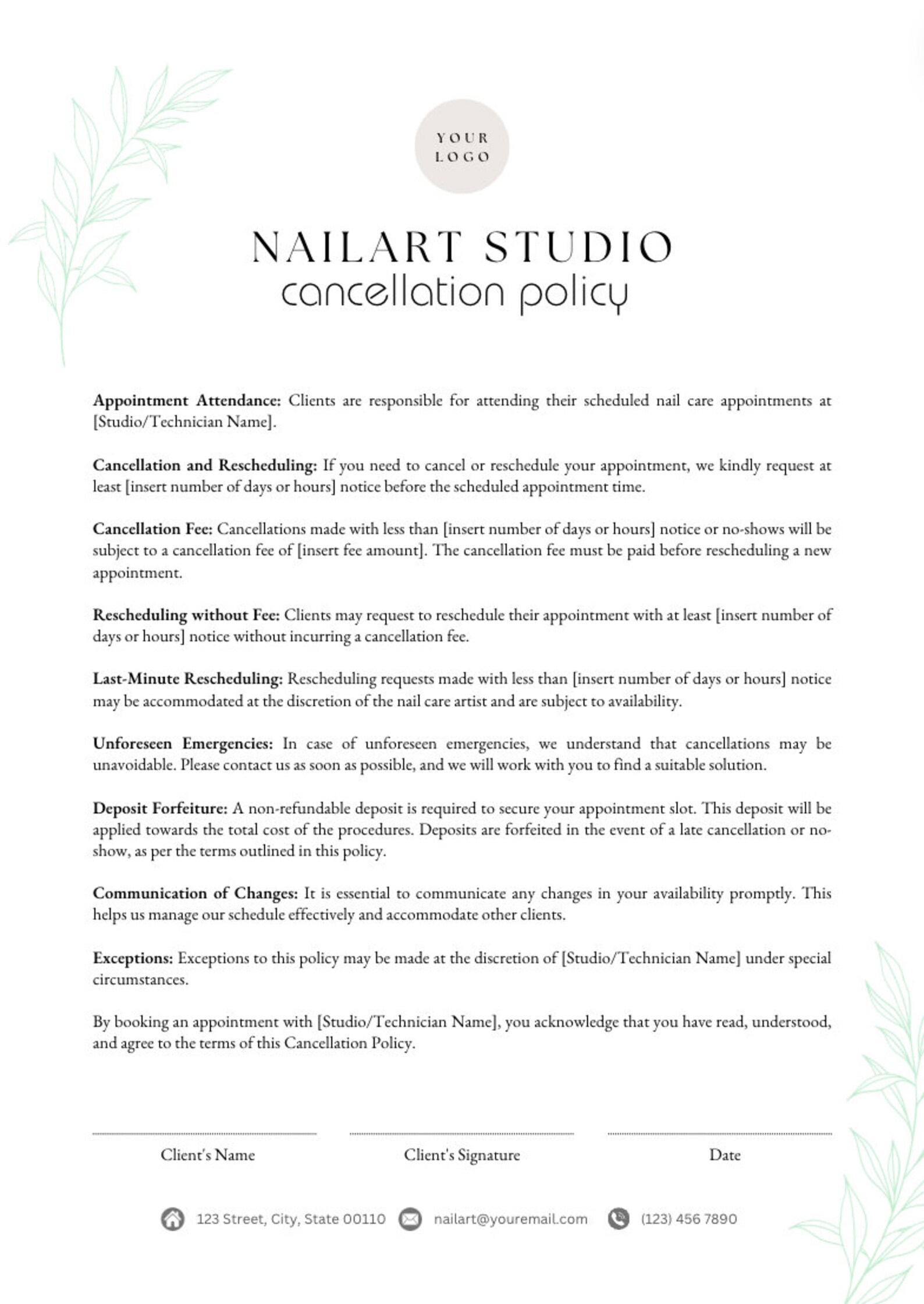 Nail Salon Forms: Client Intake, Consent, Satisfaction, Price List ...