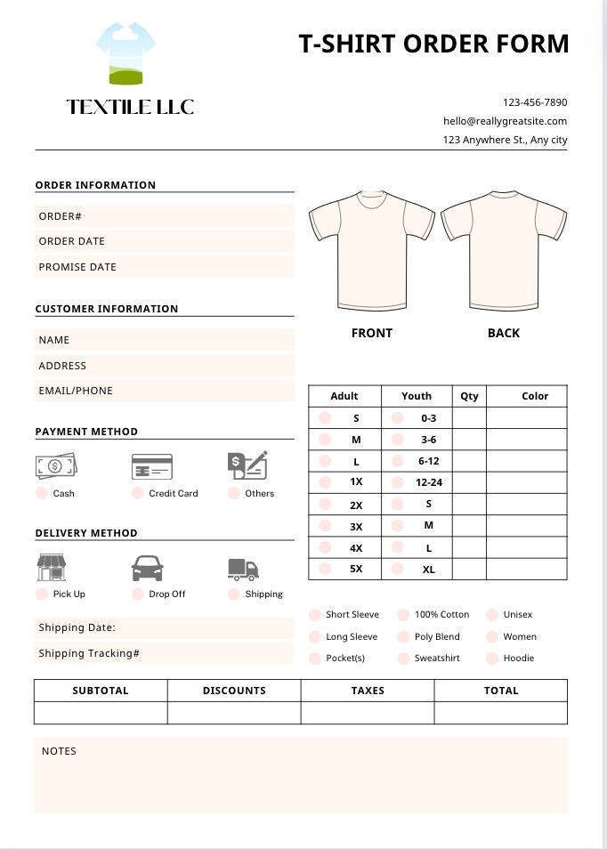 T-shirt Order Form, Invoice, and Customer Satisfaction Survey Bundle - Etsy