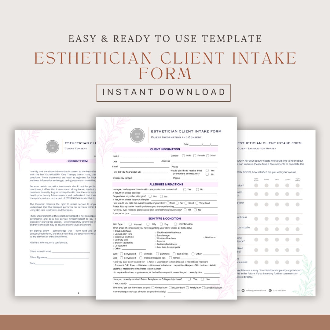 Facial Consultation Form, Client Intake Form,beauty Salon Printable ...