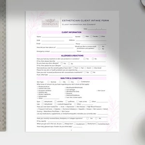 Facial Consultation Form, Client Intake Form,beauty Salon Printable ...