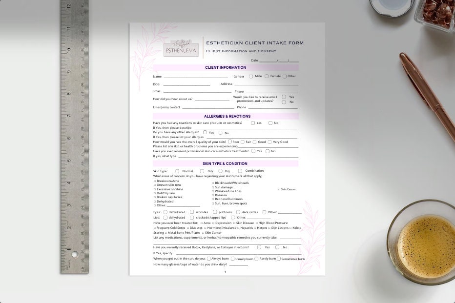 Facial Consultation Form, Client Intake Form,beauty Salon Printable ...
