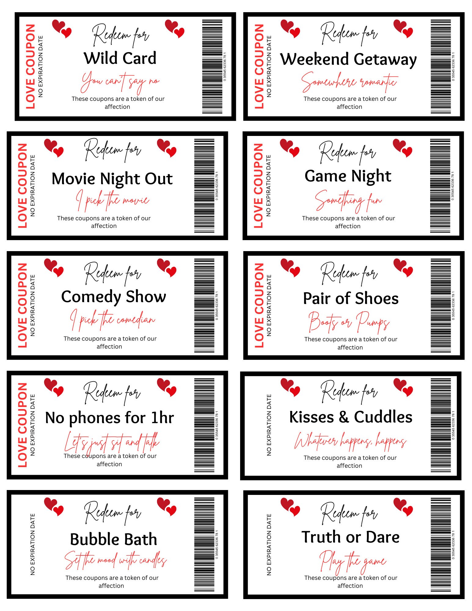 50 Love Coupons Printable Including Customizable Templates in CANVA - Etsy