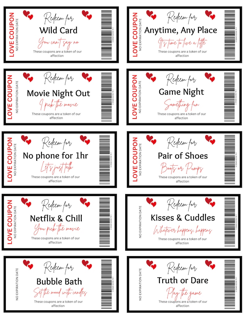 50 Love Coupons Printable Including Customizable Templates in CANVA - Etsy