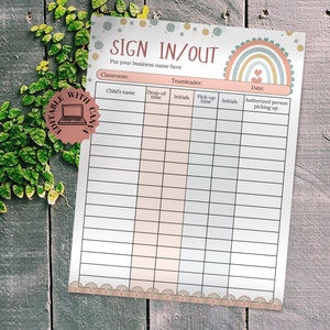 Childcare Sign-in and Sign-out Sheet, Sign-in Sheet for Daycare, Canva ...