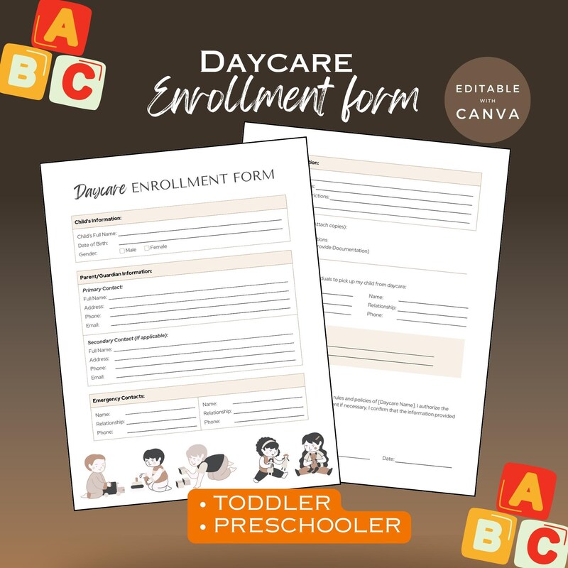 Childcare Enrollment Forms - Etsy