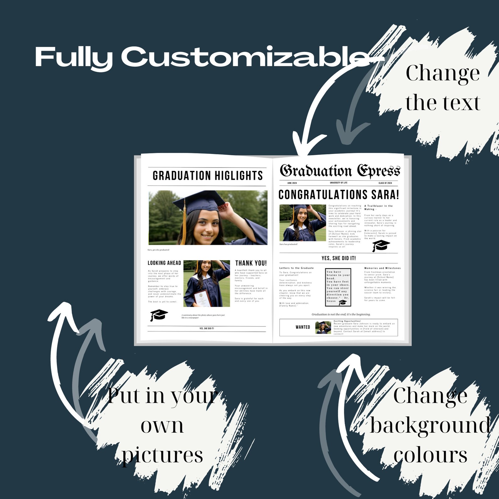 Newspaper Template Graduation, INSTANT DOWNLOAD, Graduation Newspaper ...