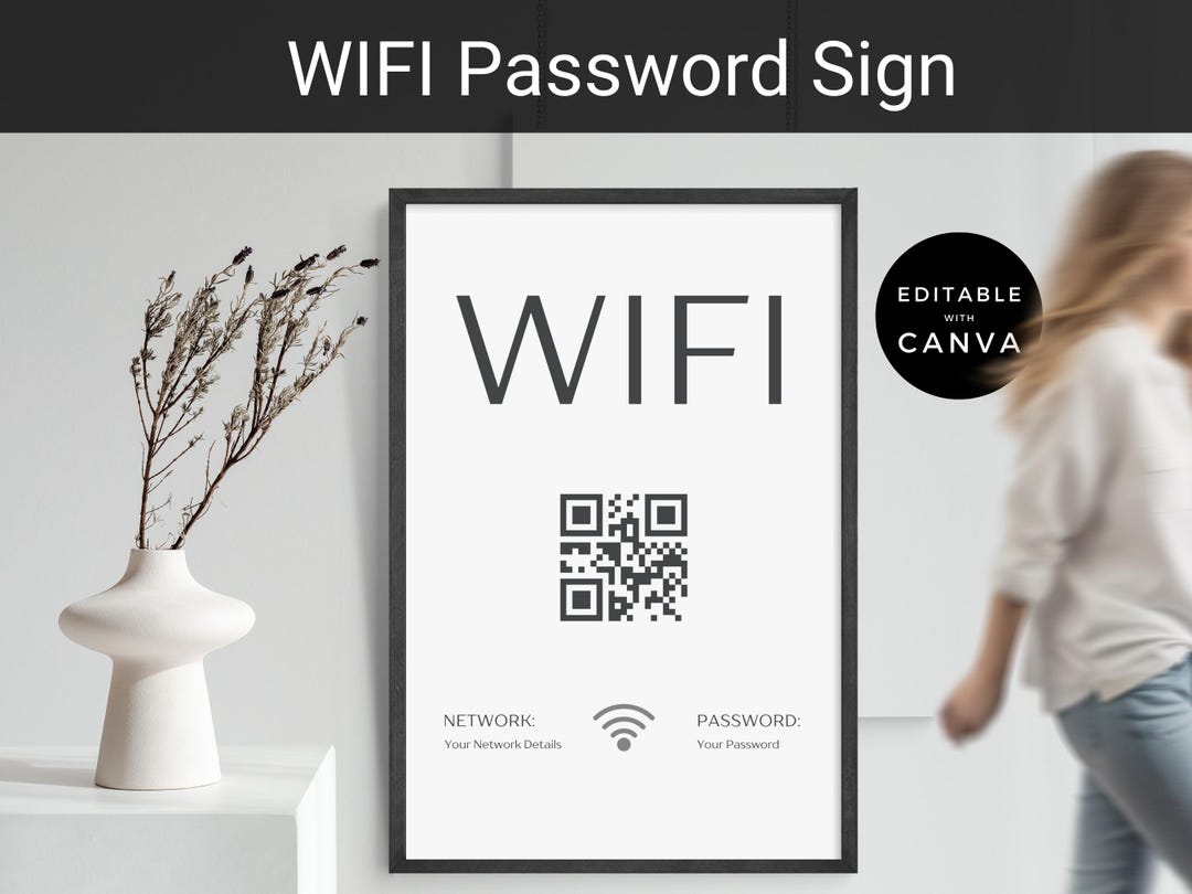 Wifi Sign With QR Code, Password Sign to Scan, Airbnb Host Sign, Short ...