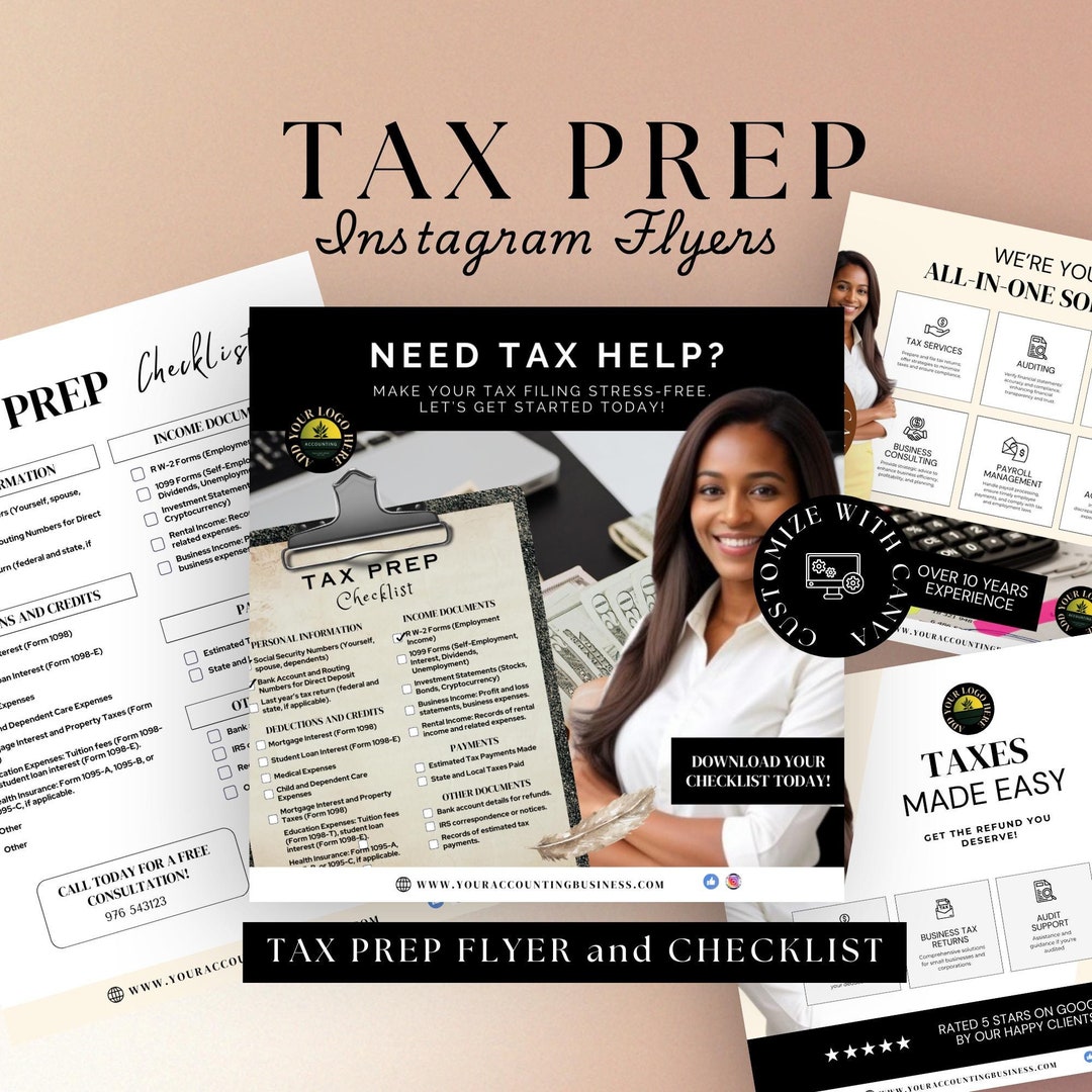 Tax Preparation Flyer Business Card, Tax Flyer Checklist, Tax ...