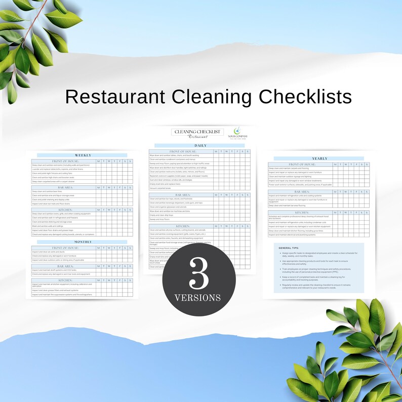 Restaurant Cleaning Checklist Template, Kitchen and Dining Cleaning ...