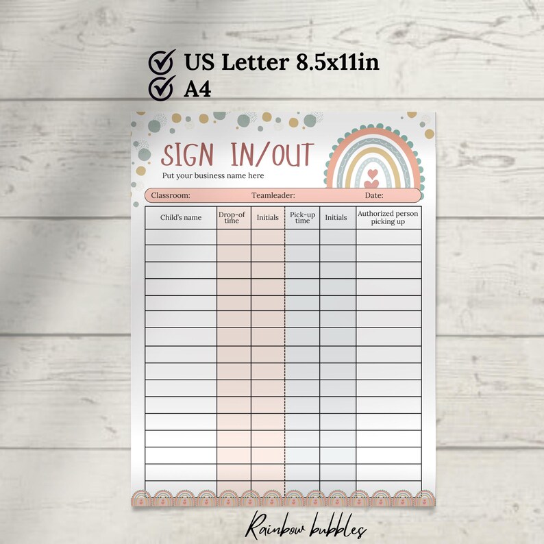 Childcare Sign-in and Sign-out Sheet, Sign-in Sheet for Daycare, Canva ...