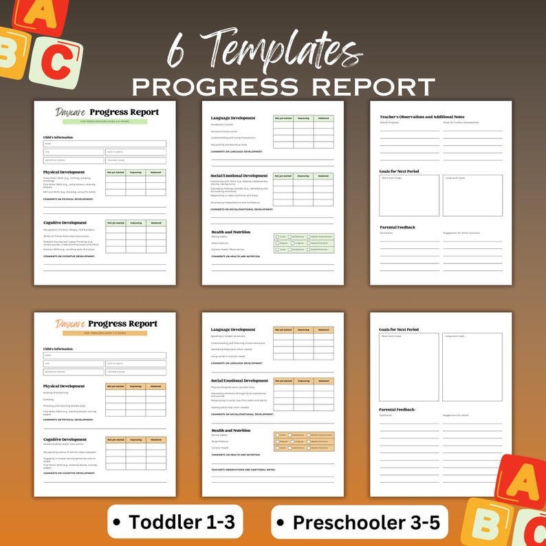 Daycare Progress Report | Early Childhood Report Card | Early Learning ...