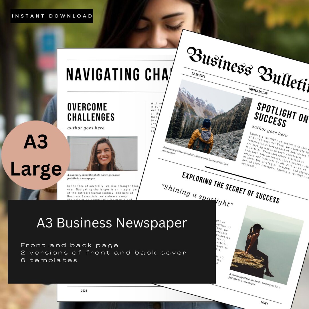 Newspaper Template for Business, Editable in Canva, Large A3 Size, A4 ...