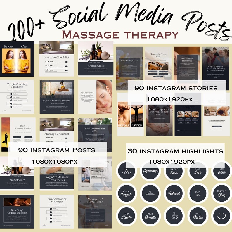 210 Massage Therapy Social Media Bundle | Canva Massage Therapist ...