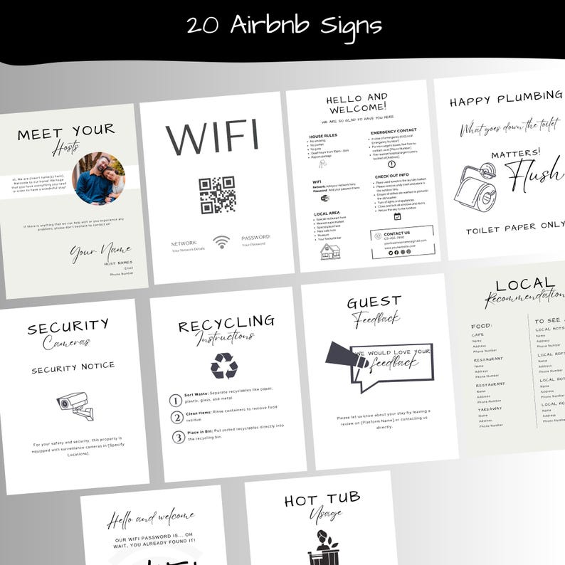 Airbnb Host Welcome Kit, Guest Guide & Airbnb Signs, Wifi Sign ...