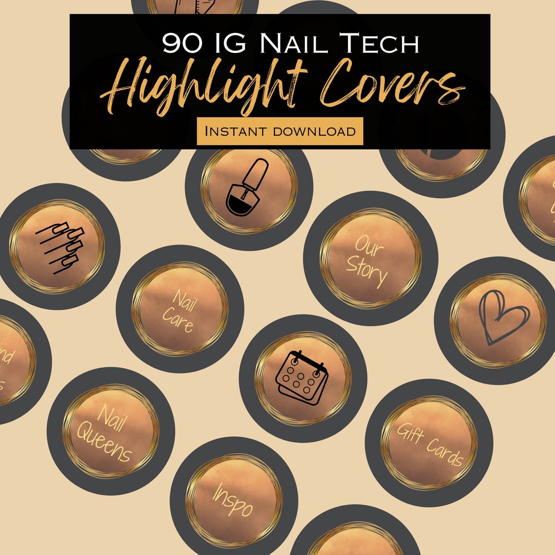 90 Nail Techician Instagram Highlight Covers | Black and Gold IG Icons ...