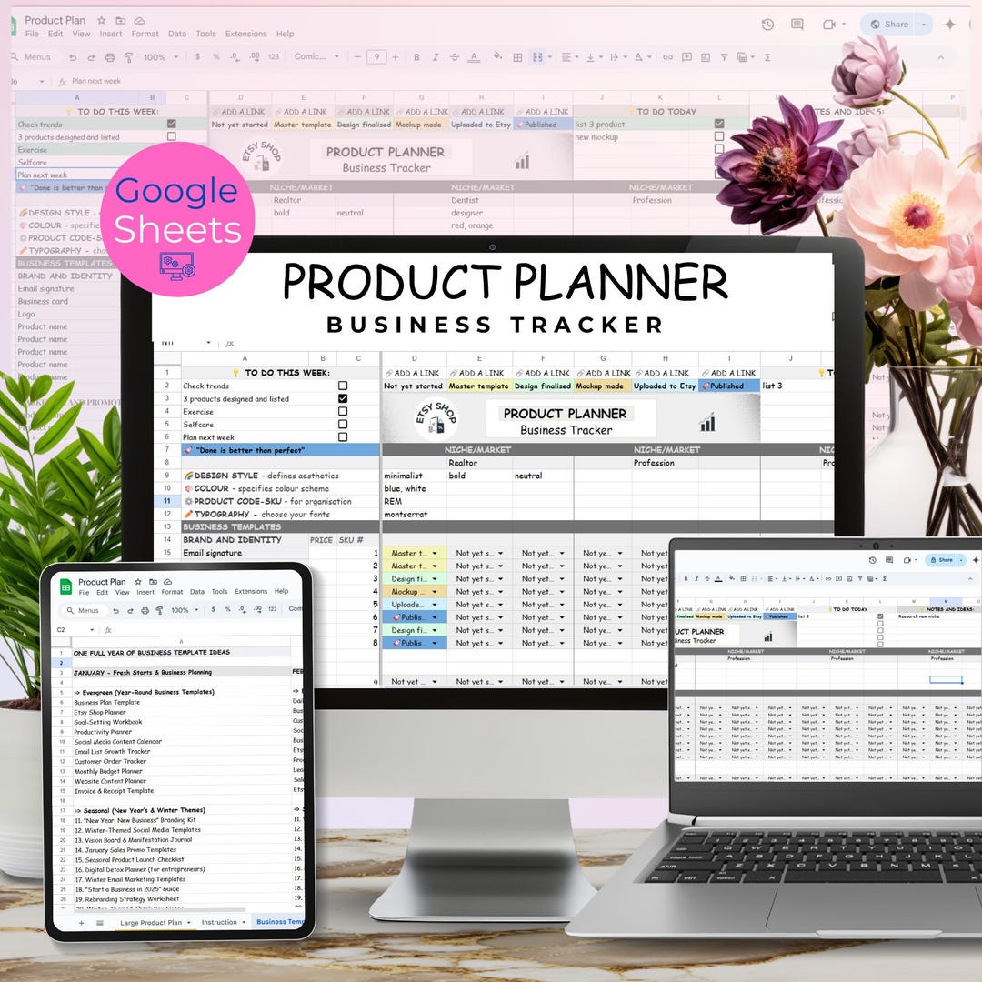 Product Planner Google Sheet, Etsy Shop Planner, Organize Your Digital ...