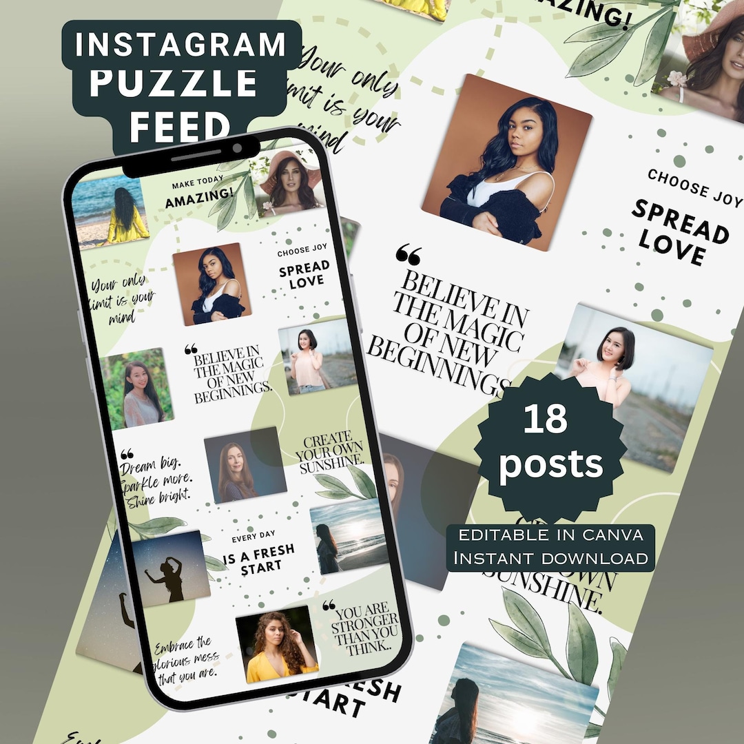 Green Instagram Grid, Quotes Puzzle Template, Instagram Feed ...