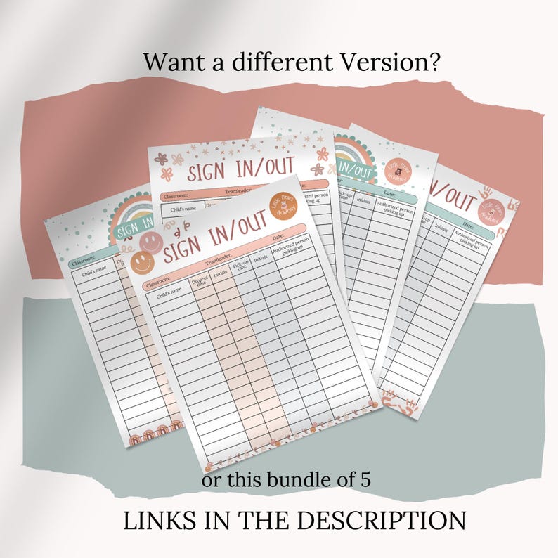 Daycare Sign-in/out Sheet, Attendance Record, Sports, Activity ...