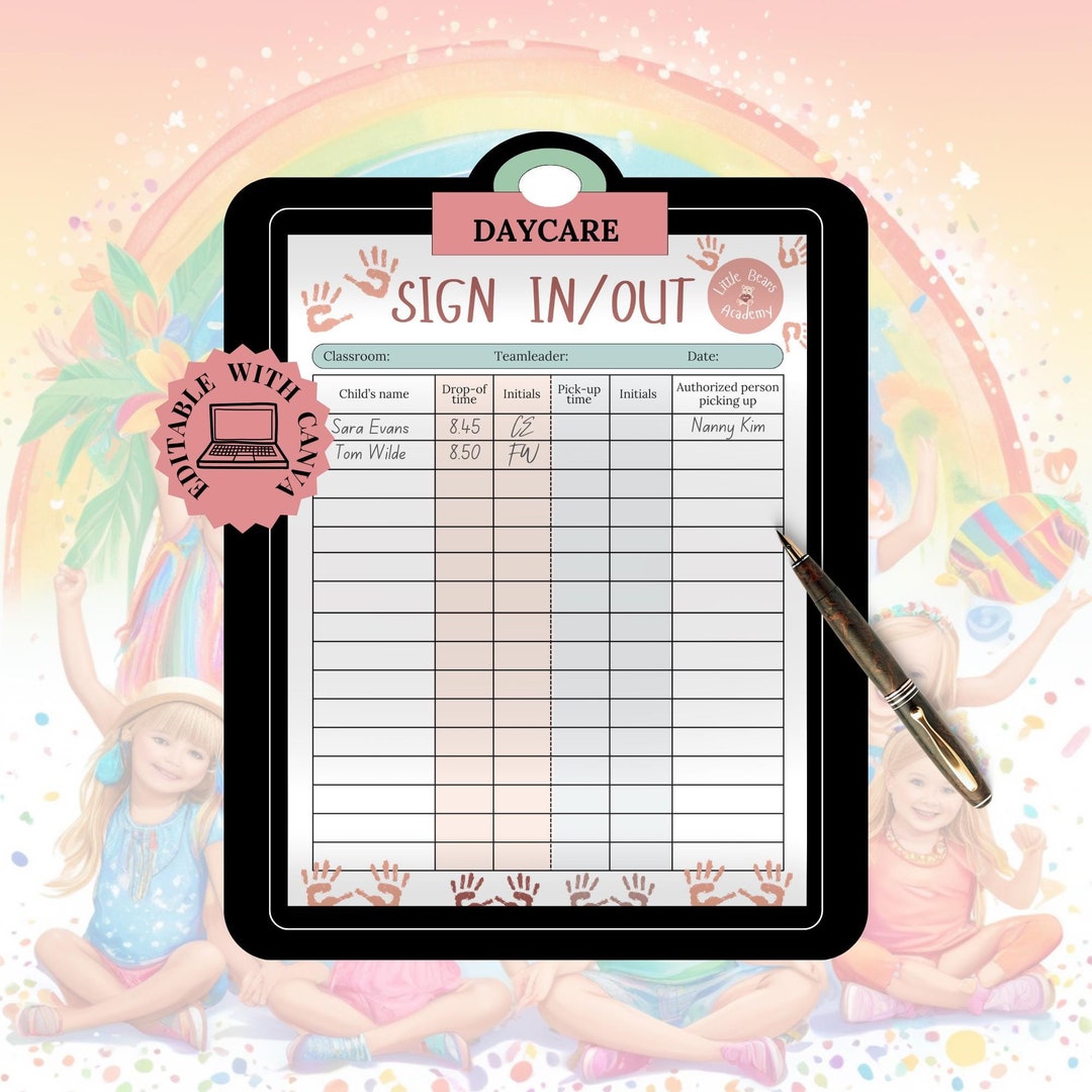 Daycare Sign-in/out Sheet, Attendance Record, Sports, Activity ...