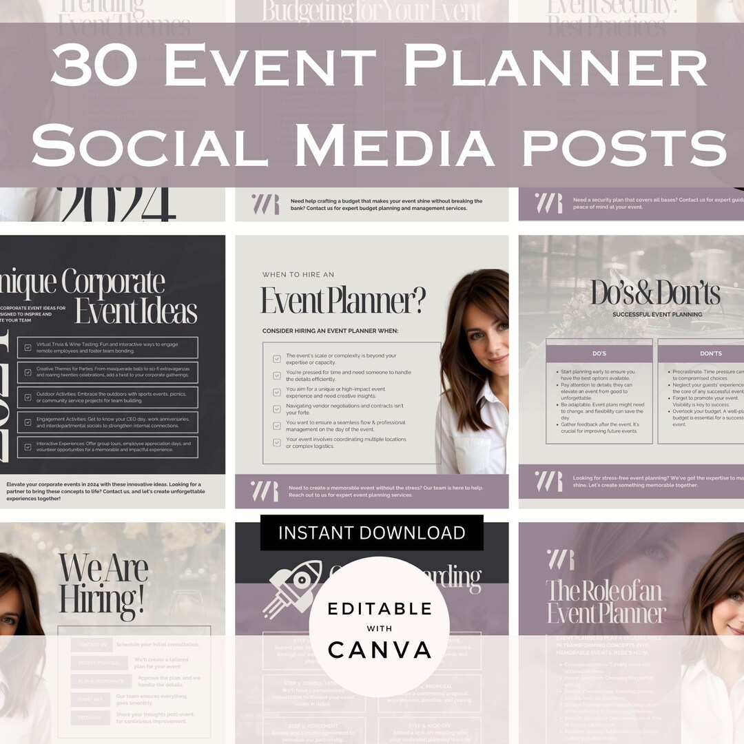 Event Planner Social Media Instagram Templates INSTANT DOWNLOAD ...