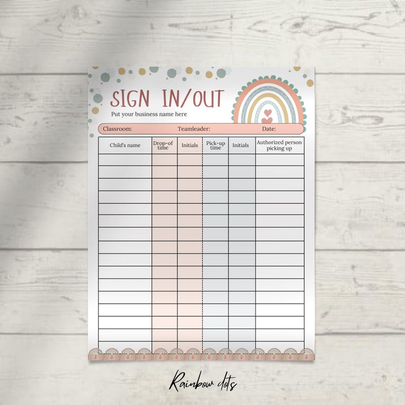 Childcare Sign-in and Sign-out Sheet, Sign-in Sheet for Daycare, Canva ...