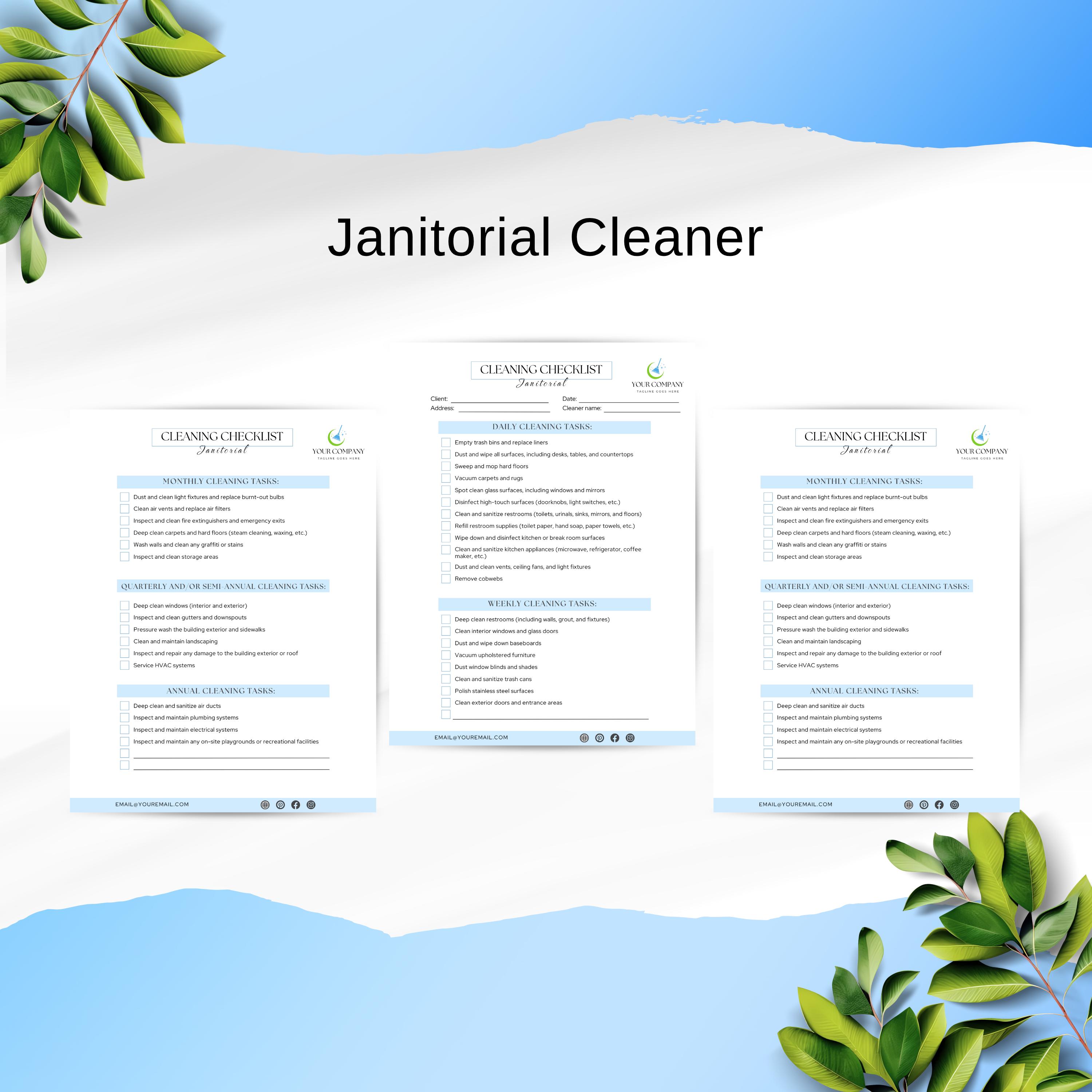 Janitorial Cleaning Checklist Template, Printable & Editable Cleaner ...