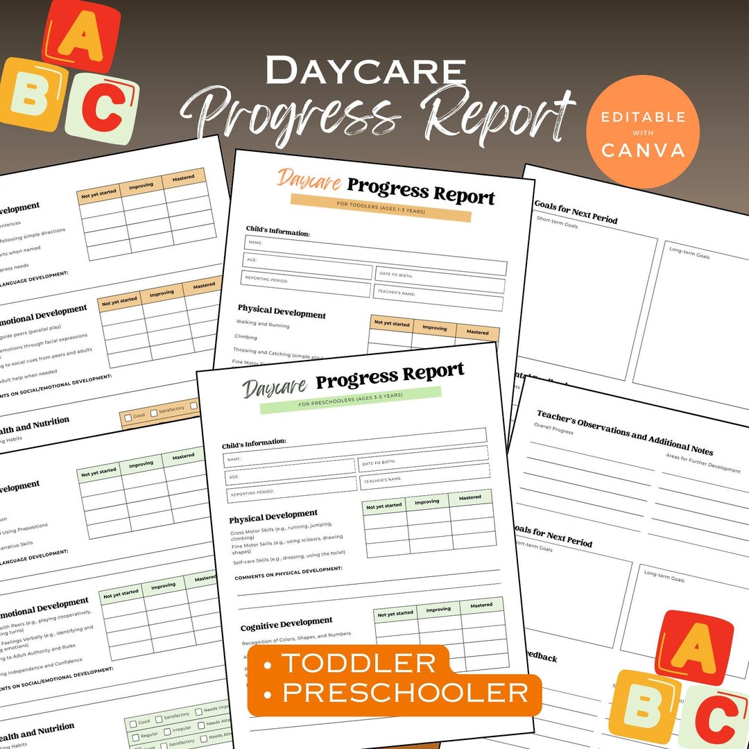 Daycare Progress Report | Early Childhood Report Card | Early Learning ...