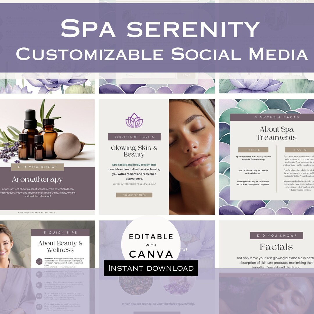 30 Spa Serenity Social Media Templates, Instagram Posts, Marketing ...