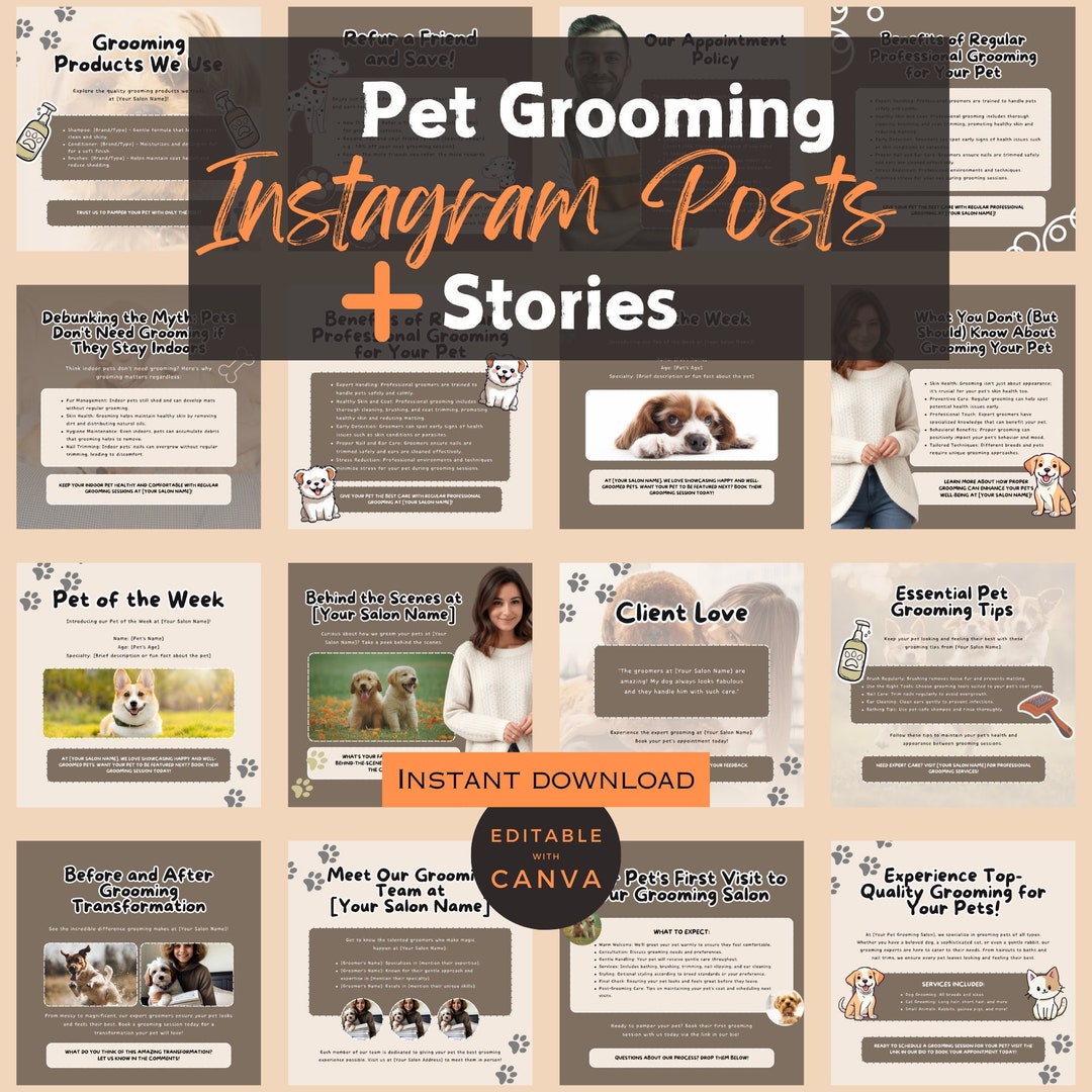 60 Pet Grooming Instagram Posts, Instagram Story Templates, Groomer ...
