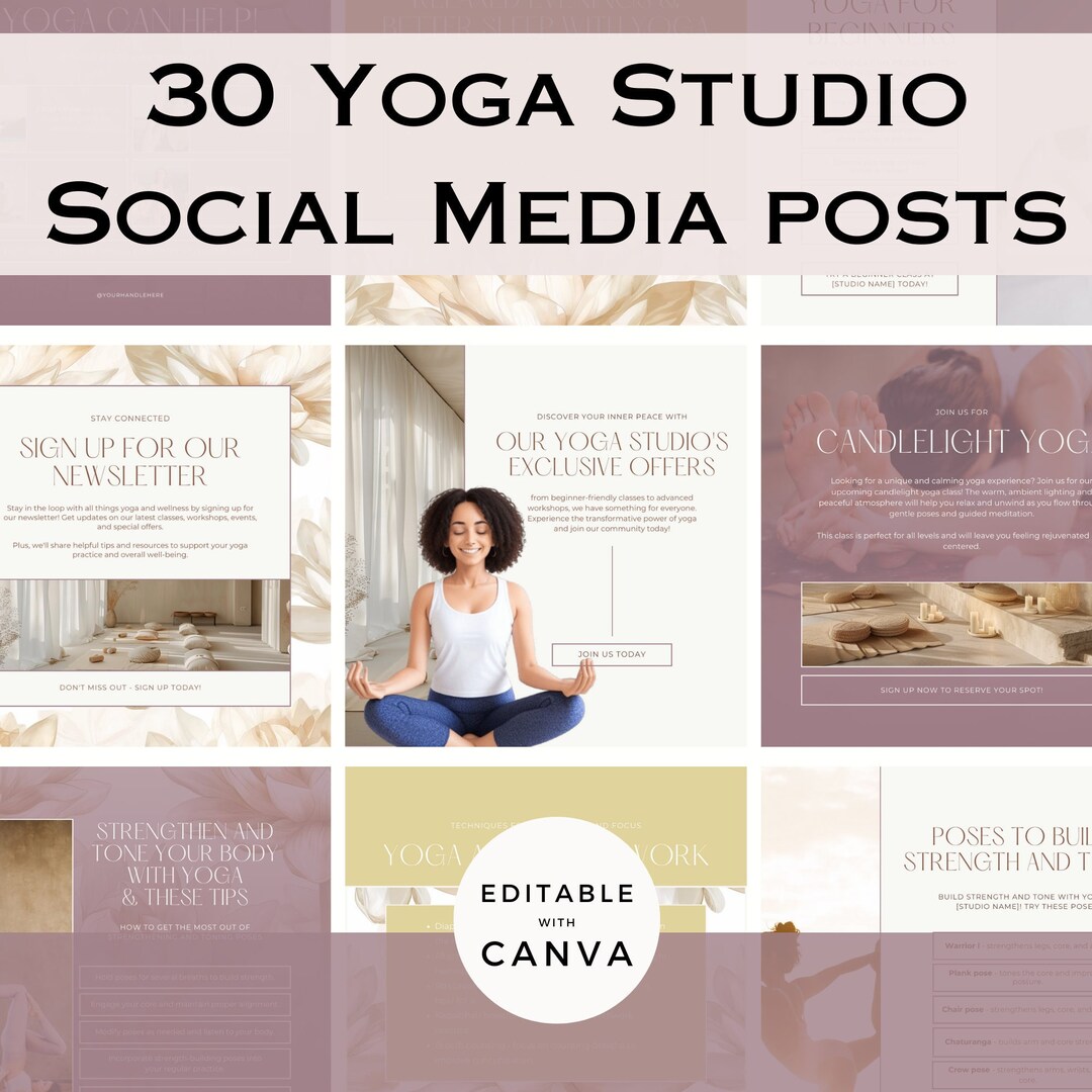 Yoga Studio Social Media Posts INSTANT DOWNLOAD Customizable in Canva ...