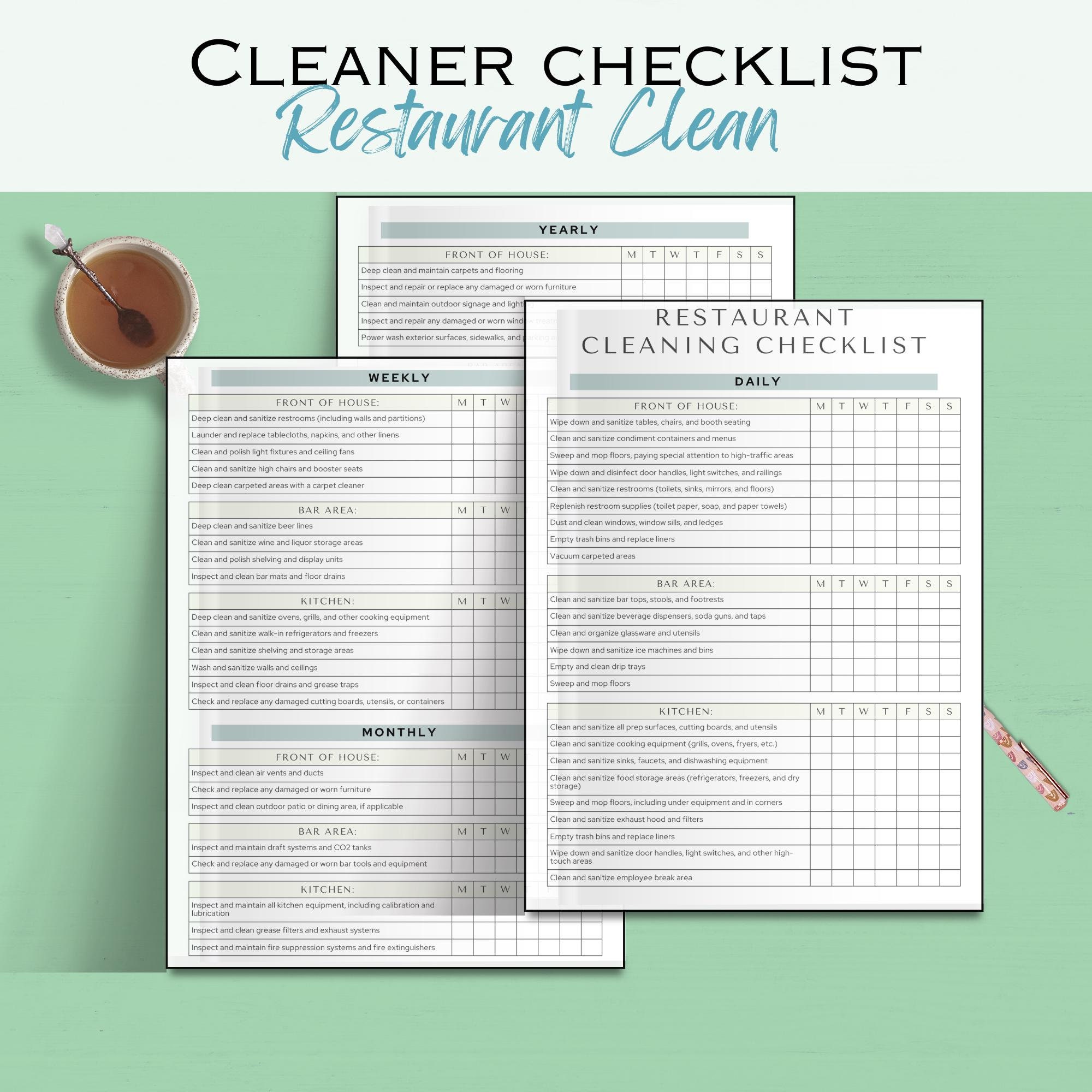 Restaurant Cleaning Checklist | Editable Canva Checklist | Cleaning ...