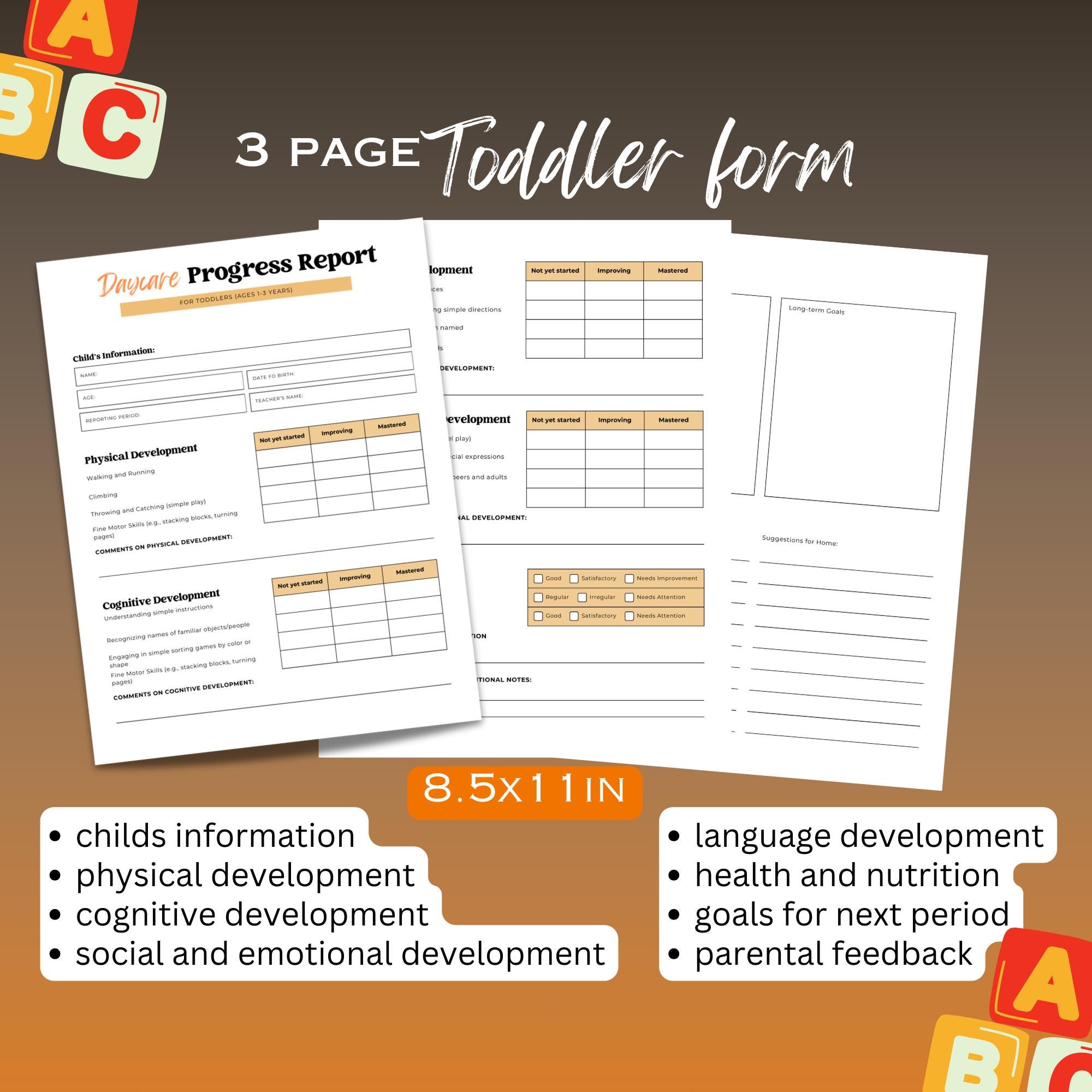 Daycare Progress Report | Early Childhood Report Card | Early Learning ...