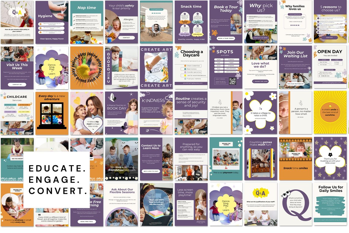 Childcare Daycare Instagram Posts, 2025 Size Canva Template, Preschool ...