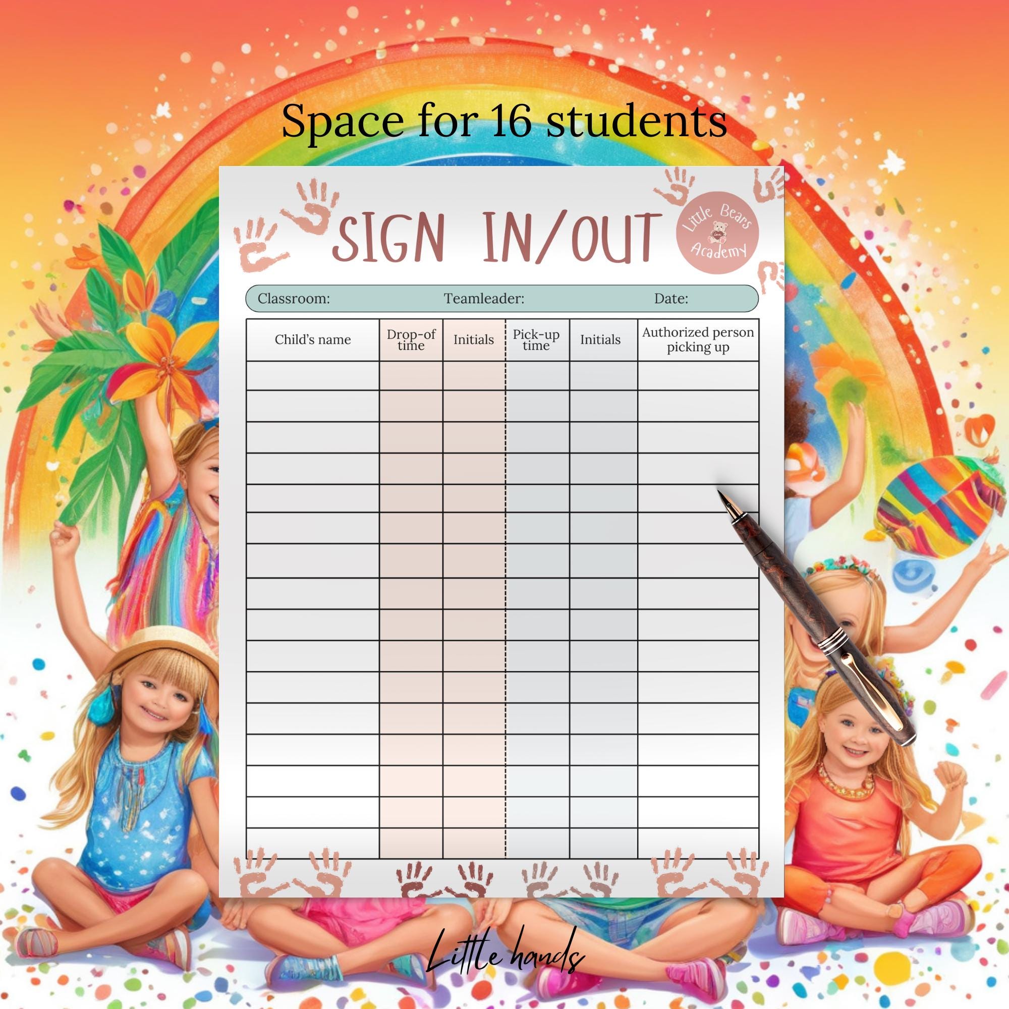 Daycare Sign-in/out Sheet, Attendance Record, Sports, Activity ...