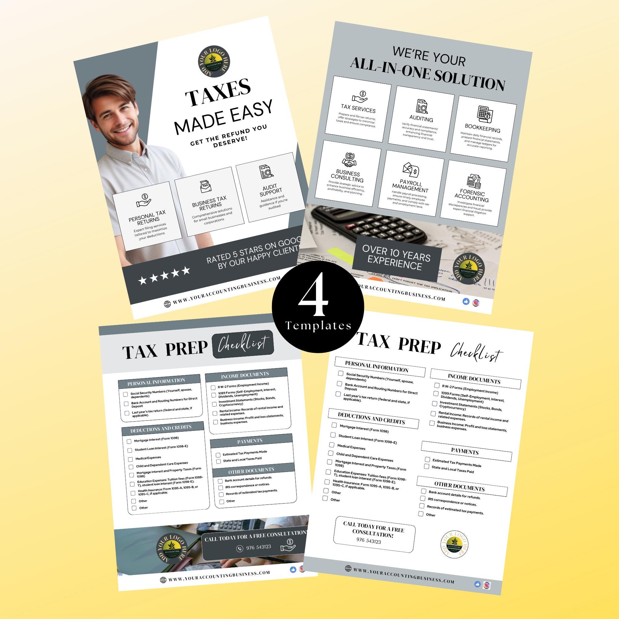 Tax Prep Flyer and Checklists, Professional Tax Services Canva Template ...