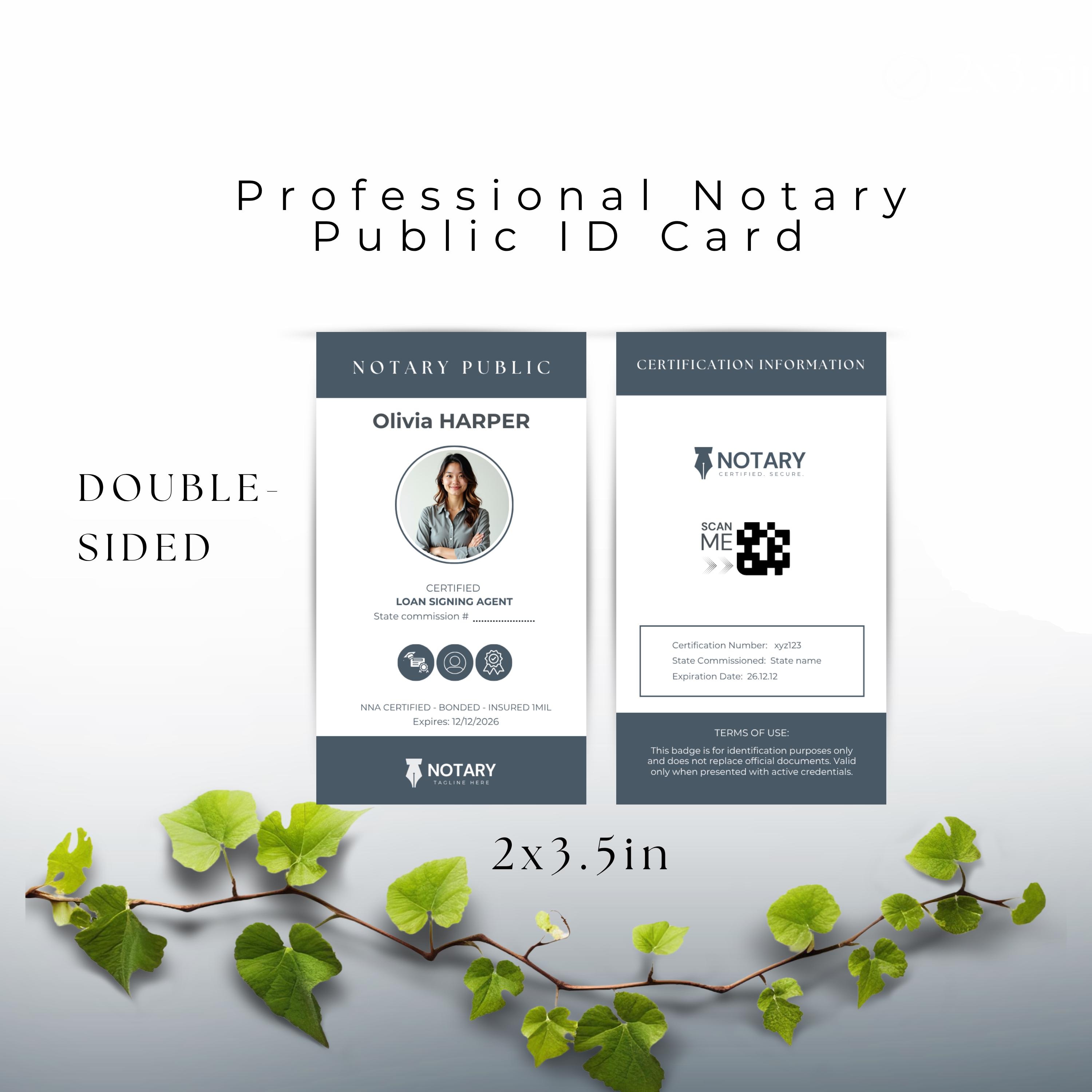 Notary Public ID Card Template, 2-sided Canva Design, Editable Name ...