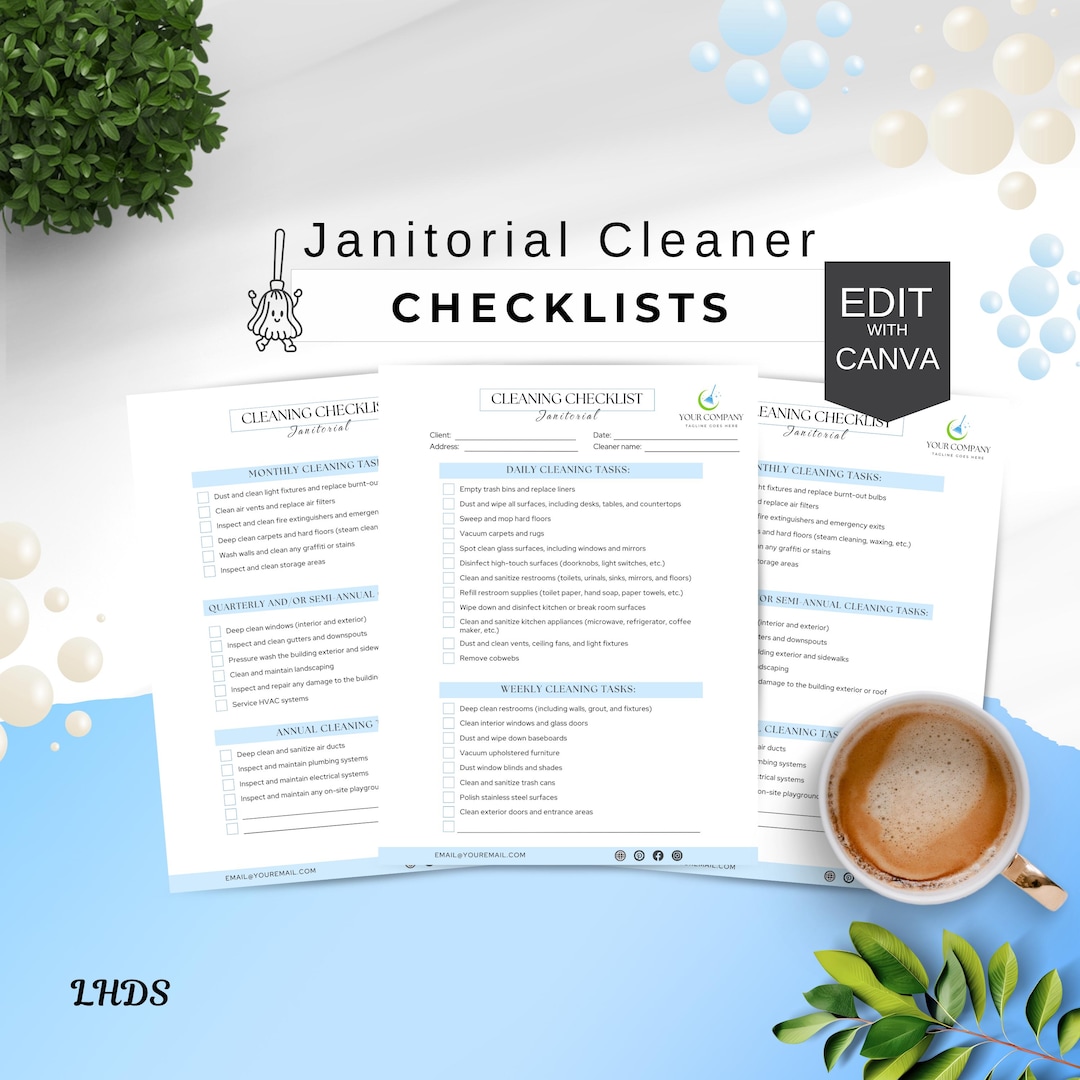 Janitorial Cleaning Checklist Template, Printable & Editable Cleaner ...