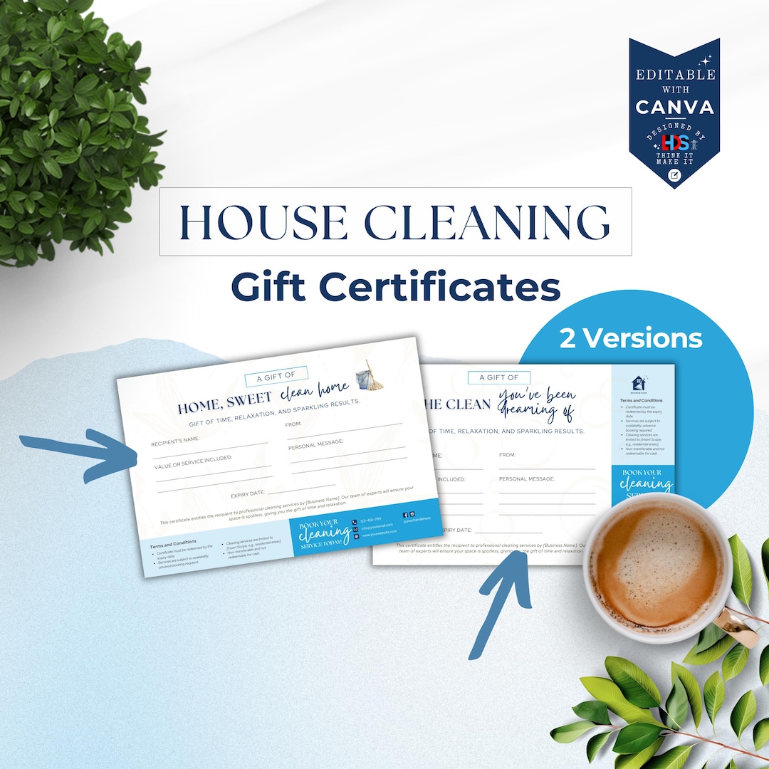 Cleaning Service Gift Certificate, Editable Canva Template, House ...