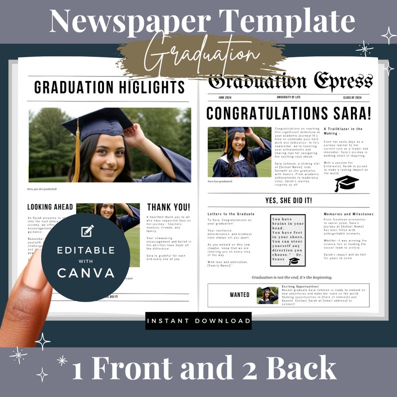 Newspaper Template Graduation, INSTANT DOWNLOAD, Graduation Newspaper ...