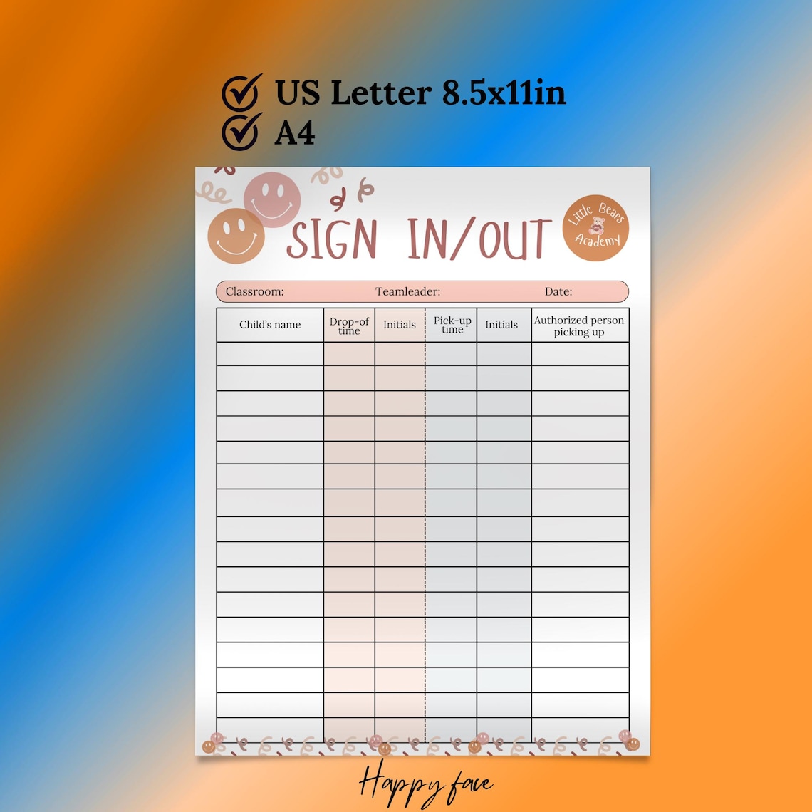 Childcare Sign In/out Sheet, Daycare Forms, Family Daycare Attendance ...
