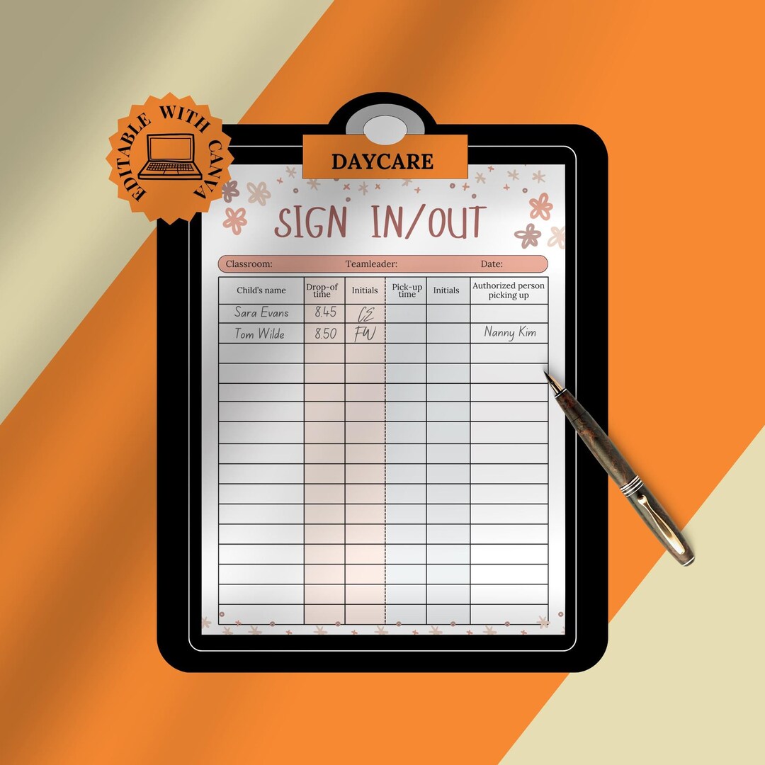 Sign-in Sheet for Daycare, Sign-in and Out Forms, Home Daycare ...