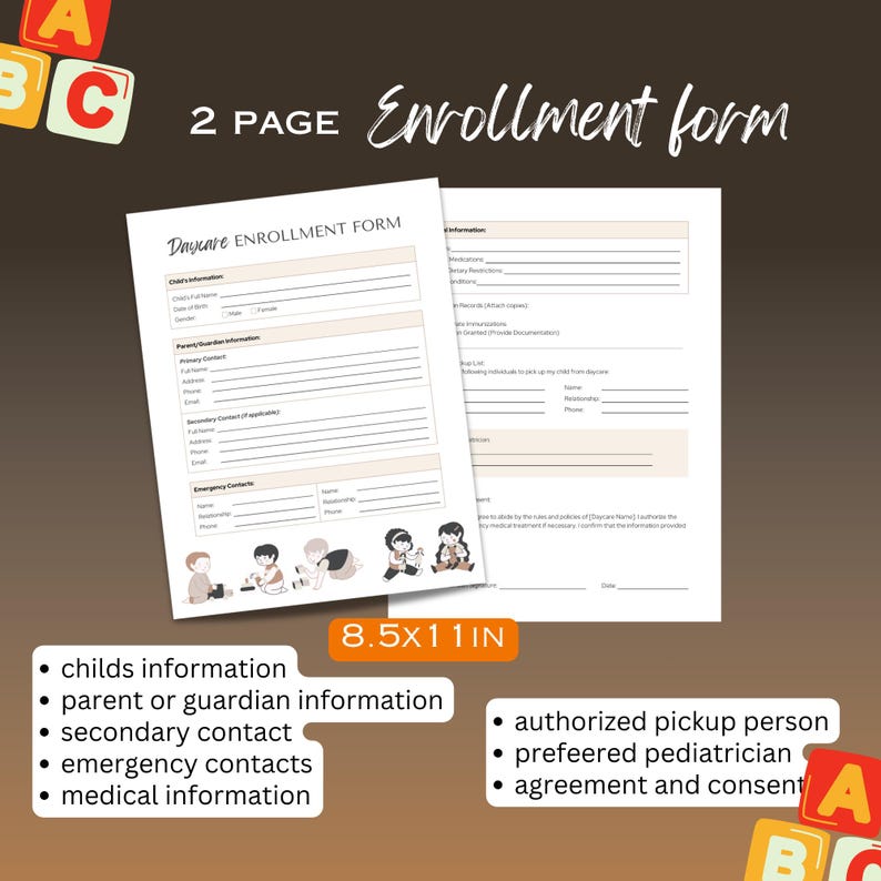 Daycare Enrollment Form | Canva Childcare Forms | Childcare Intake Form ...