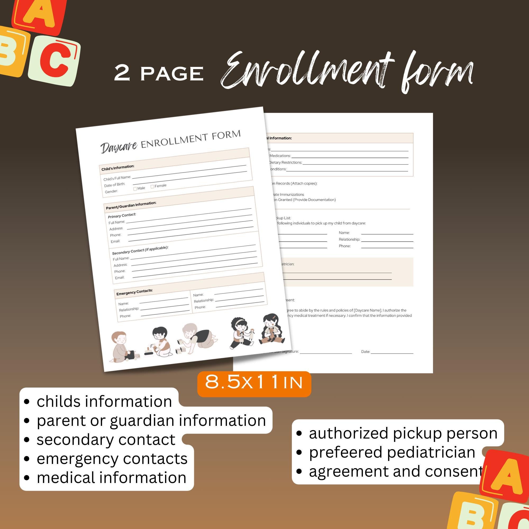 Daycare Enrollment Form Canva Childcare Forms Childcare Intake Form ...