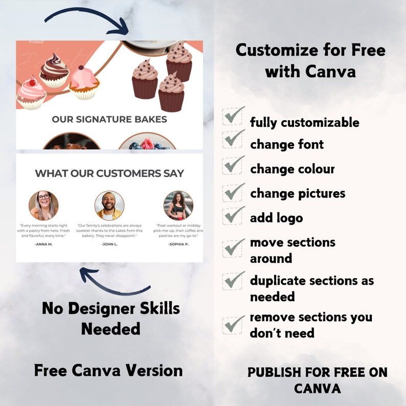 Canva Website Template for Bakery, Cake Website, Landing One Page ...